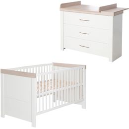 Babymöbel-Set Roba "Lucy" Gr. Kinderbett & Wickelkommode, B/H: 70 cm x 140 cm, weiß (weiß, luna elm) Baby Schlafzimmermöbel-Sets Baby-Bettsets