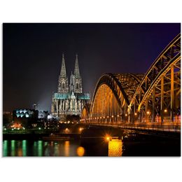 Glasbild Artland "Kölner Dom mit Brücke" Bilder Gr. B/H: 80 cm x 60 cm, Deutschland, 1 St., schwarz Glasbilder