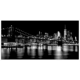 Glasbild Artland "Manhattan Skyline & Brroklyn Bridge I" Bilder Gr. B/H: 100 cm x 50 cm, Glasbild Amerika Querformat, 1 St., schwarz Glasbilder