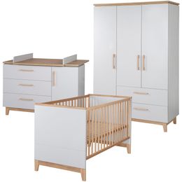 Babyzimmer-Komplettset Roba "Caro" Gr. Kinderbett, Schrank & Wickelkommode, B/H: 70 cm x 140 cm, grau (lichtgrau, goldeiche) Baby Schlafzimmermöbel-Sets Komplett-Babybetten