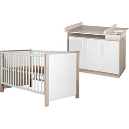 Babymöbel-Set Roba "Olaf" Gr. Kinderbett & Wickelkommode, B/H: 70 cm x 140 cm, weiß (weiß, luna elm) Baby Schlafzimmermöbel-Sets Baby-Bettsets