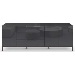 Kommode Rauch "Flipp" Sideboards Gr. B/H/T: 200 cm x 71 cm x 42 cm, 3, grau (graphit, glas basalt) Kommode