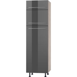 Kühlumbauschrank Optifit "Bern" Schränke Gr. B/H/T: 60 cm x 211,8 cm x 58,4 cm, 2 St., grau (grau hochglanz, akaziefarben) Kühlschrankumbauschränke