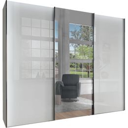 Schwebetürenschrank Wiemann "Monaco" Schränke Gr. B/H/T: 246,3 cm x 217 cm x 67 cm, 3 St., grau (kieselgrau, dekor, glas weiß, kristallspiegel) Schranksysteme und Schrankserien