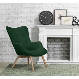 Sessel Andas "Nicko" Gr. Samtoptik, ohne Hocker, B/H/T: 71 cm x 96 cm x 86 cm, grün (dunkelgrün) Design-Sessel Einzelsessel Sessel mit Hocker Lounge-Sessel Lounge-Gartenmöbel