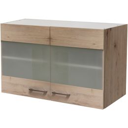 Glashängeschrank Flex-Well "Riva" Schränke Gr. B/H/T: 100 cm x 54 cm x 32 cm, 2 St., braun (quarz cubanit, san remo eiche) Hängeschränke