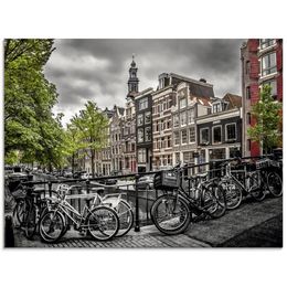 Glasbild Artland "Amsterdam Bloemgracht I" Bilder Gr. B/H: 80 cm x 60 cm, Glasbild Fahrräder Querformat, 1 St., grau Glasbilder