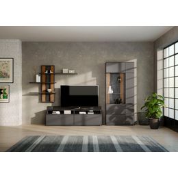 Wohnwand SET ONE BY Musterring "TACOMA" Kastenmöbel-Sets grau (grafit matt) Wohnwände