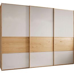 Schwebetürenschrank Wiemann "Bari" Schränke Gr. B/H/T: 246,3 cm x 236 cm x 67 cm, 3 St., weiß (bianco, eiche teilmassiv, glas champagner) Schwebetürenschränke und Schiebetürenschränke