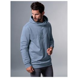 Kapuzensweatshirt TRIGEMA "TRIGEMA Kapuzenpullover mit großem 3D-Motiv" Gr. XXL, blau (pearl, blue) Herren Sweatshirts