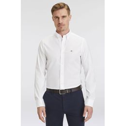 Langarmhemd Gant "Slim Fit Popeline Hemd leichte Baumwolle strapazierfähig pflegeleicht" Gr. M, N-Gr, weiß (white) Herren Hemden Langarm