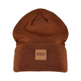 Urban Classics Beanie Urban Classics Unisex Synthetic Leatherpatch Long Beanie (1-St), braun