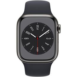 0 Apple Watch Series 8 (GPS + Cellular) 41mm Edelstahlgehäuse graphit, Sportband mitternacht