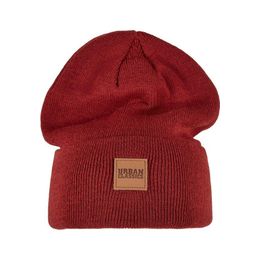 Urban Classics Beanie Urban Classics Unisex Synthetic Leatherpatch Long Beanie (1-St), rot