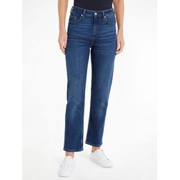 Tommy Hilfiger Straight-Jeans CLASSIC STRAIGHT HW mit Tommy Hilfiger Leder-Badge, blau