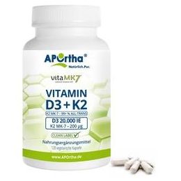 APOrtha® Vitamin D3 20.000 IE + Vitamin K2 vitaMK7® 200 μg - vegetarische Kapseln 120 St