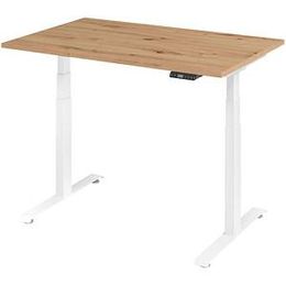 Neutral Base Lite elektrisch höhenverstellbarer Schreibtisch asteiche rechteckig, T-Fuß-Gestell weiß 120,0 x 80,0 cm