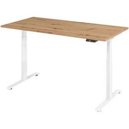 Neutral Base Lite elektrisch höhenverstellbarer Schreibtisch asteiche rechteckig, T-Fuß-Gestell weiß 160,0 x 80,0 cm