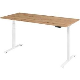 Neutral Base Lite elektrisch höhenverstellbarer Schreibtisch asteiche rechteckig, T-Fuß-Gestell weiß 180,0 x 80,0 cm