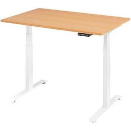 Neutral Base Lite elektrisch höhenverstellbarer Schreibtisch buche rechteckig, T-Fuß-Gestell weiß 120,0 x 80,0 cm