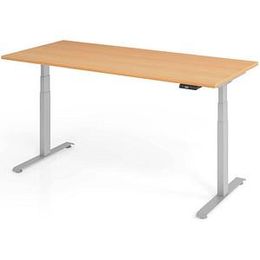 Neutral Base Lite elektrisch höhenverstellbarer Schreibtisch buche rechteckig, T-Fuß-Gestell silber 180,0 x 80,0 cm