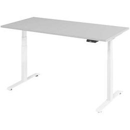 Neutral Base Lite elektrisch höhenverstellbarer Schreibtisch lichtgrau rechteckig, T-Fuß-Gestell weiß 160,0 x 80,0 cm