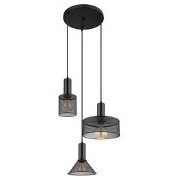 Globo Hängeleuchte schwarz Metall Industrial Wohnzimmer Gitter Pendelleuchte Deckenlampe hängend, Metall, 3x E27 Fassungen, DxH 46x150cm