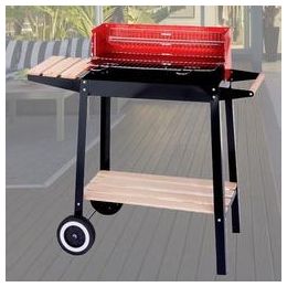 Grillwagen Holzkohlegrill Barbecue Grill Holzkohle Grillrost Chrom Windschutz