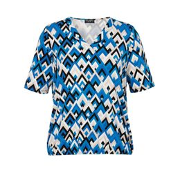 Via Appia Due Große Größen: Shirt mit Grafik-Alloverdruck und Gummizugbund, blau gemustert, Gr.52