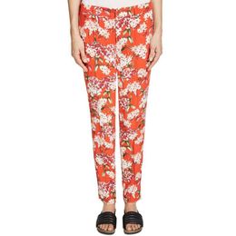 Oui Stoffhose Oui Stoff-Hose elegante Damen Sommer-Hose mit Blumen-Print Freizeit-Hose Neon Rot