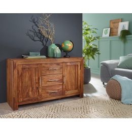 Wohnling Sheesham Massiv Sideboard 118,5 x 40 cm montiert - Massivholz