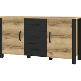 Sideboard Helvetia "Olin WM" Sideboards Gr. B/H/T: 147 cm x 79 cm x 43 cm, 3, braun (eichefarben grand natur, schwarz supermatt) Sideboards