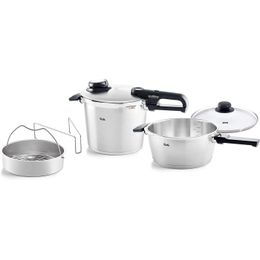 Fissler Schnellkochtopf Fissler Vitavit® premium Schnellkochtopf-Set, 5-teilig, Edelstahl 18/10 (5-tlg), Dampfkochtopf, Einstellbare Kochstufen und Abdampfen, Induktion, silberfarben