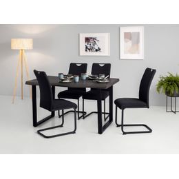 Hela Essgruppe GISELLE, (Set, 5-tlg), U-Gestell, Tischplatte mit Baumkante, Belastbarkeit Stuhl 120 KG, grau|schwarz