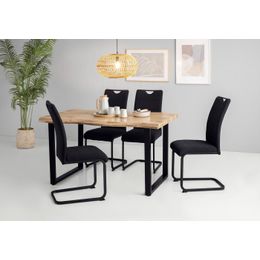 Hela Essgruppe GISELLE, (Set, 5-tlg), U-Gestell,Tischplatte mit Baumkante,Bezug wassersparend gefärbt, braun|schwarz
