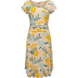 Ragwear Sommerkleid Yvone Flowers Leichtes Jersey-Kleid mit Taillengürtel, beige|braun