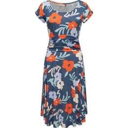 Ragwear Sommerkleid Yvone Flowers Leichtes Jersey-Kleid mit Taillengürtel, blau