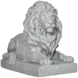 Outsunny Löwen-Skulptur, Gartenfigur, Wetterbeständige Gartenstatue Grau