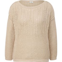 s.Oliver BLACK LABEL Strickpullover, Loose Fit, Lochstrickmuster, für Damen, beige, 40