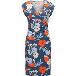 Ragwear Etuikleid Crupi Print figurbetontes Sommerkleid mit Raffung an der Taille, blau