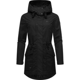 Ragwear Parka Alysa stylische Damen Übergangsjacke mit Taillenzugband, schwarz