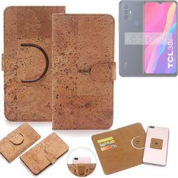 K-S-Trade Handyhülle für TCL 30 E, Handy-Hülle Schutz-Hülle Handyhülle Schutzhülle Korkhülle, braun|schwarz