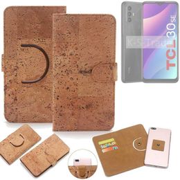 K-S-Trade Handyhülle für TCL 30 Se, Handy-Hülle Schutz-Hülle Handyhülle Schutzhülle Korkhülle, braun|schwarz