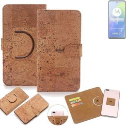 K-S-Trade Handyhülle für Motorola Moto G04, Handy-Hülle Schutz-Hülle Handyhülle Schutzhülle Korkhülle, braun|schwarz