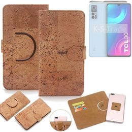 K-S-Trade Handyhülle für TCL 30+, Handy Hülle Schutz Hülle Handyhülle Schutzhülle Korkhülle, braun|schwarz