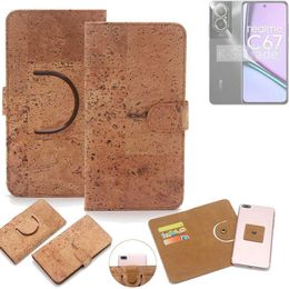 K-S-Trade Handyhülle für Realme C67 4G, Handy Hülle Schutz Hülle Handyhülle Schutzhülle Korkhülle, braun|schwarz