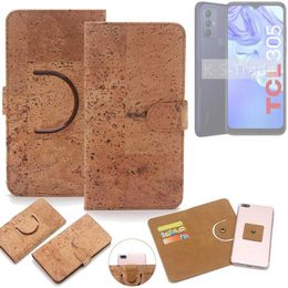 K-S-Trade Handyhülle für TCL 305, Handy Hülle Schutz Hülle Handyhülle Schutzhülle Korkhülle, braun|schwarz