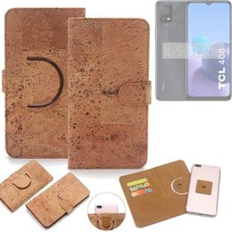 K-S-Trade Handyhülle für TCL 408, Handy-Hülle Schutz-Hülle Handyhülle Schutzhülle Korkhülle, braun|schwarz