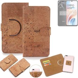 K-S-Trade Handyhülle für Oppo A59 5G, Handy Hülle Schutz Hülle Handyhülle Schutzhülle Korkhülle, braun|schwarz