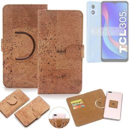 K-S-Trade Handyhülle für TCL 305i, Handy-Hülle Schutz-Hülle Handyhülle Schutzhülle Korkhülle, braun|schwarz
